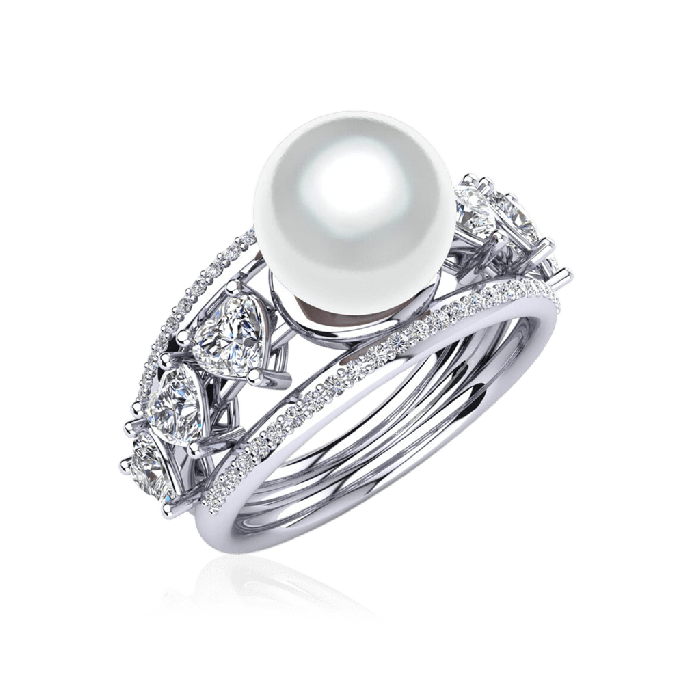 Stylish Round Pearl Rings, Pearl Engagement Rings - HI PEARL Jewelry